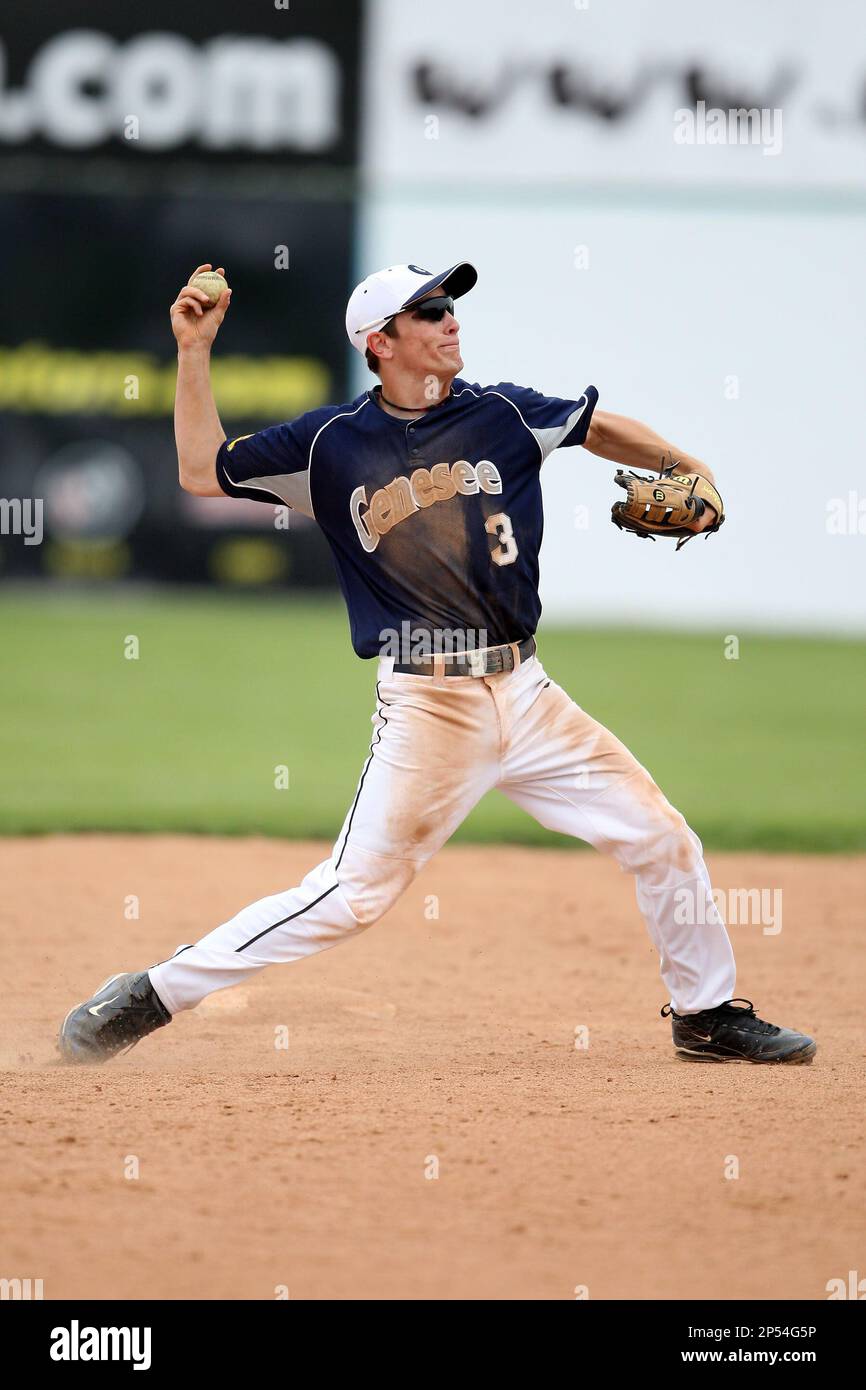 April 15,2010: Second Baseman Mike Hackett (3) of the Genesee Community ...