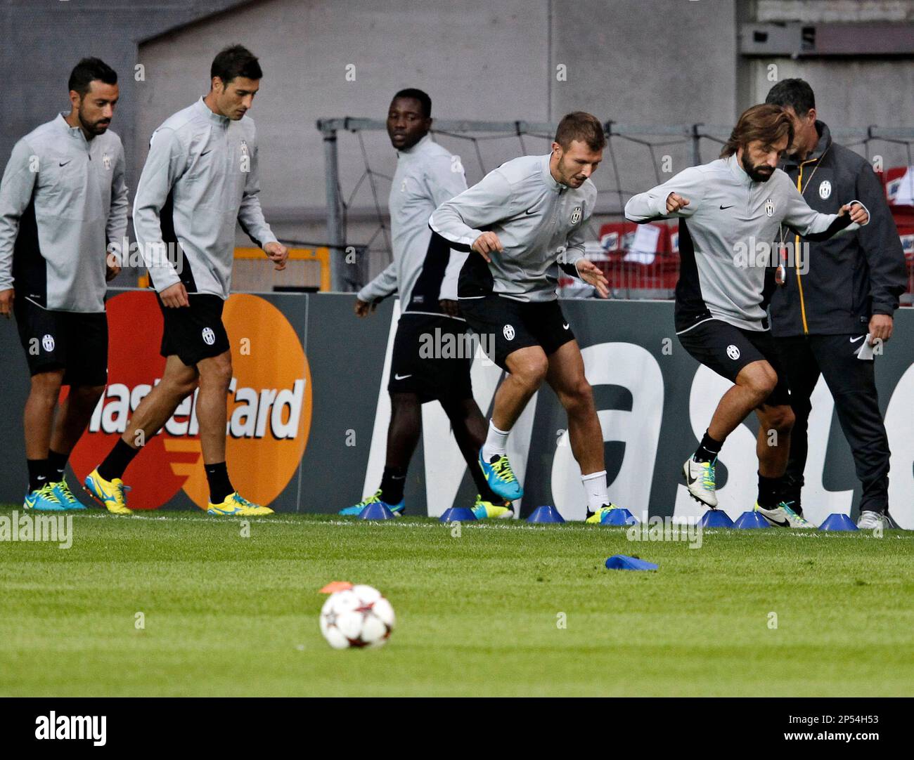 Juventus’ Andrea Pirlo, right, along with teammates, during a training ...