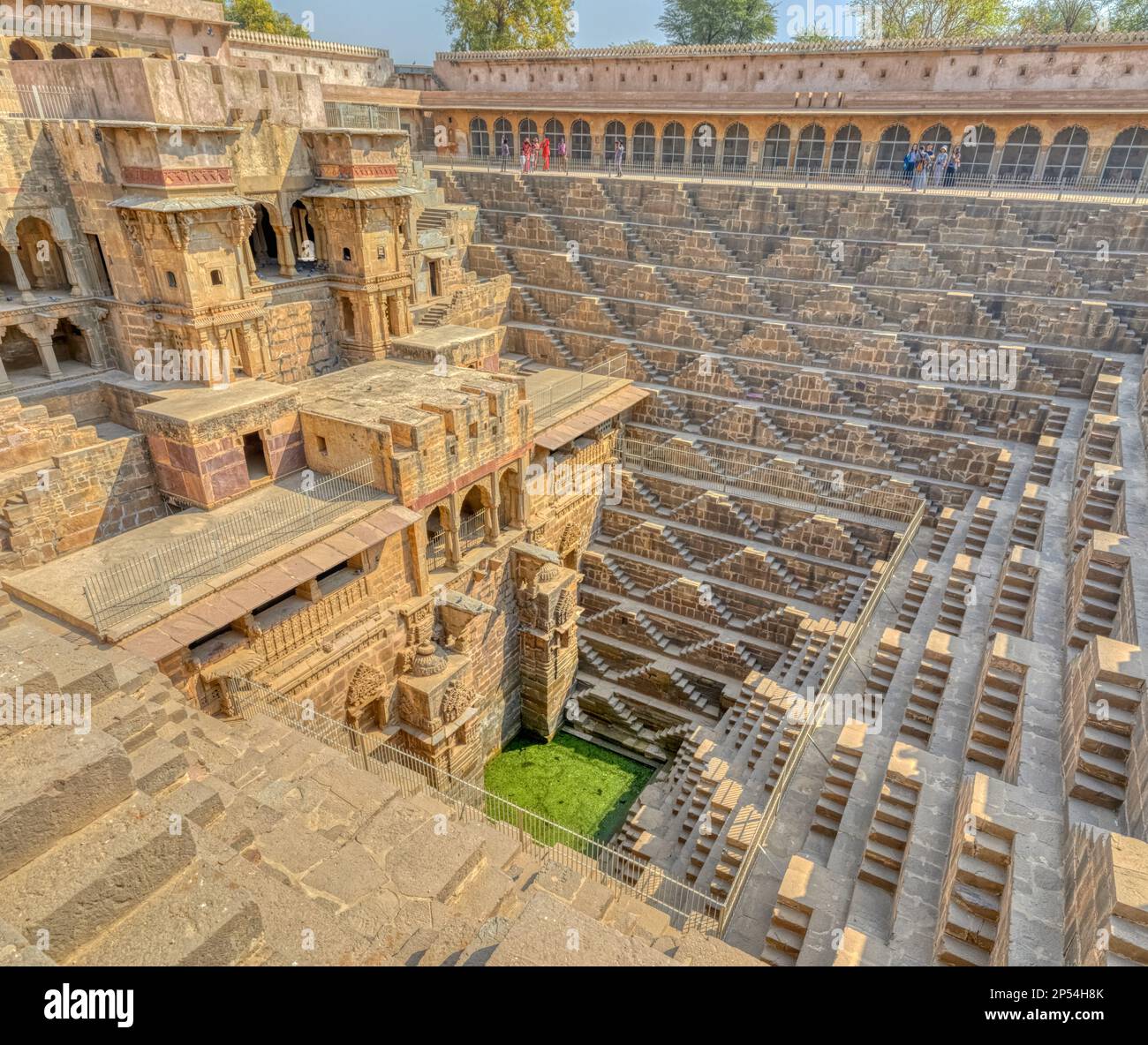 A panorama view across the giant Ancient Chand Baori Stepwell of ...