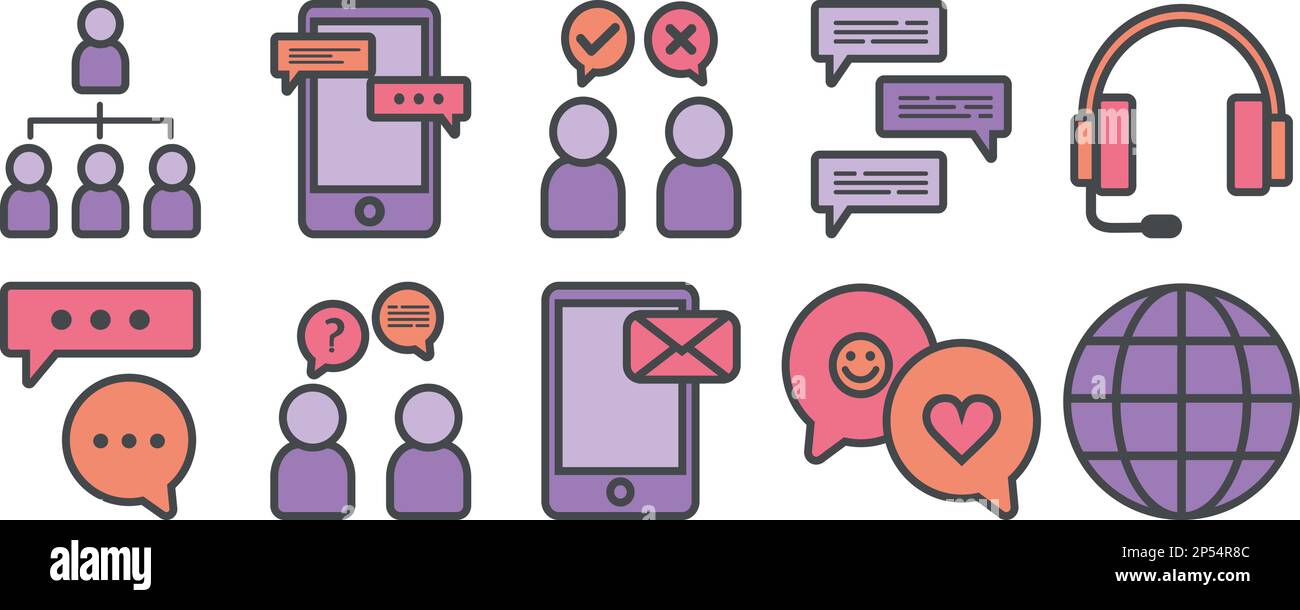 Conversation and connection icons collection. Simple outline persons ...
