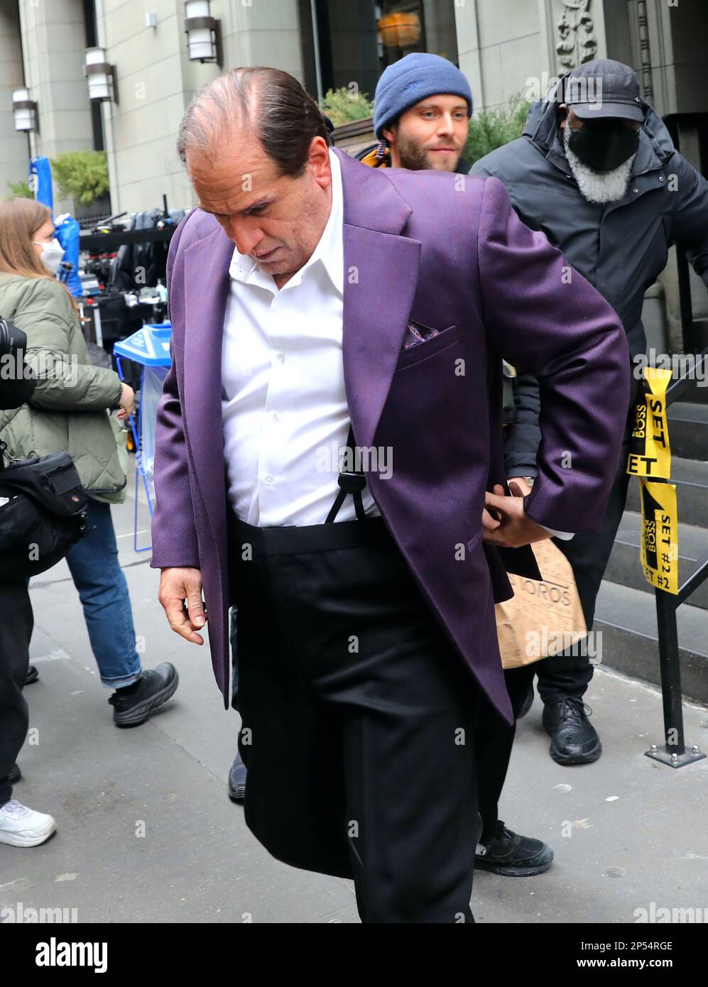 Colin Farrell pictured at "The Penguin" set in Downtown, Manhattan ...