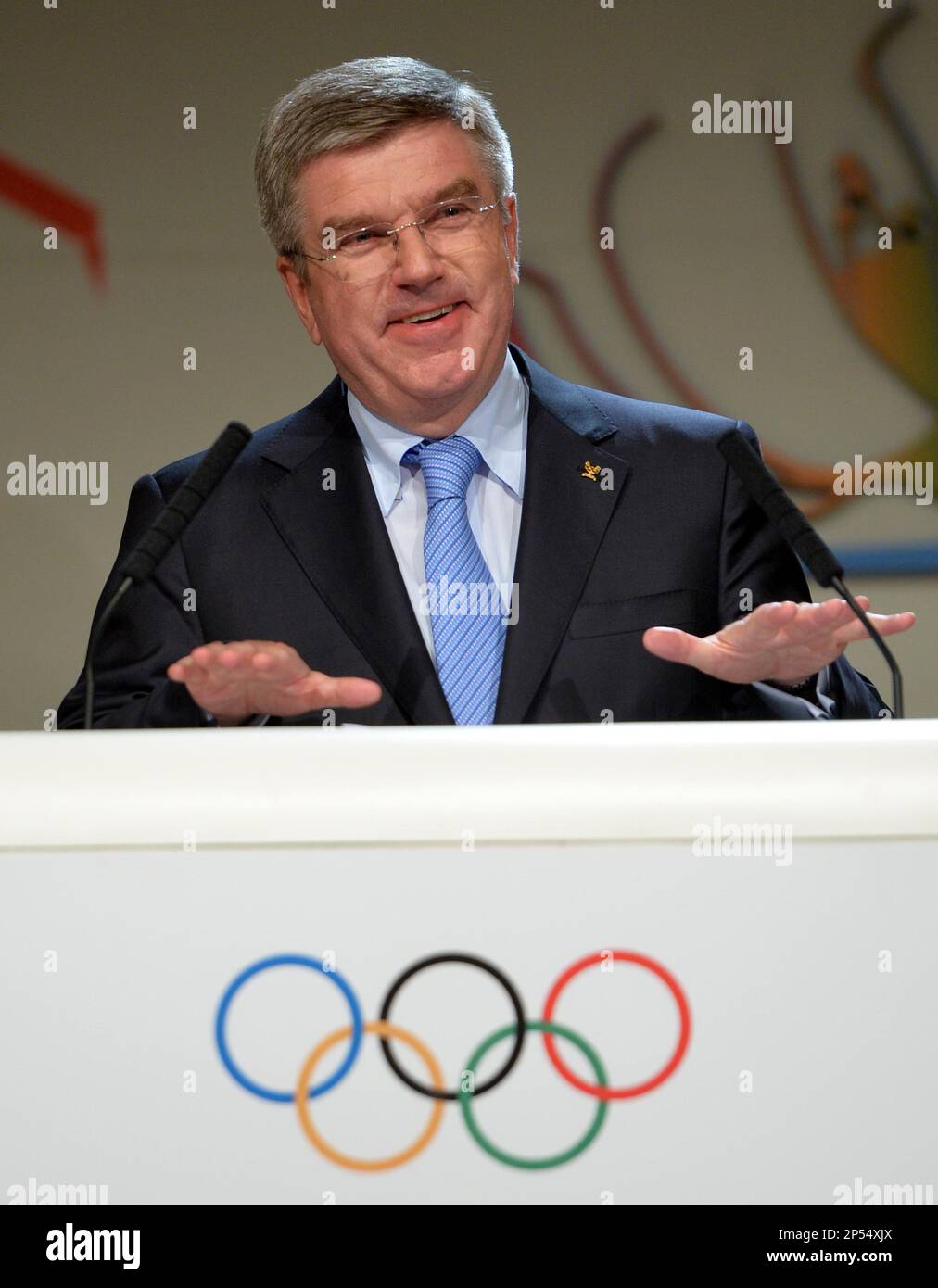 Thomas Bach speaks after he was elected as the 9th IOC President at its ...