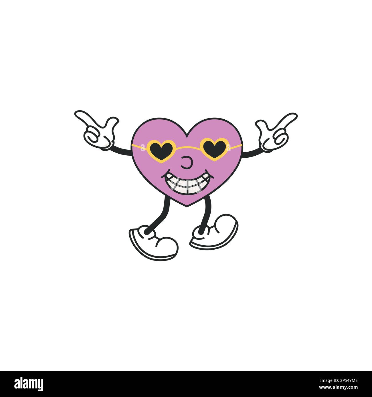 Weird cute heart character with rainbow in psychedelic 70 s style ...