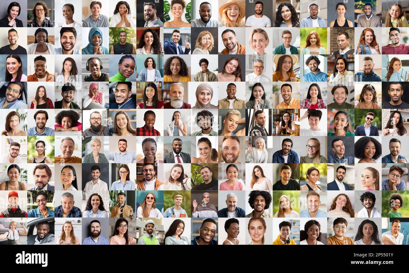 Nice multicultural people enjoying life, set of photos Stock Photo - Alamy