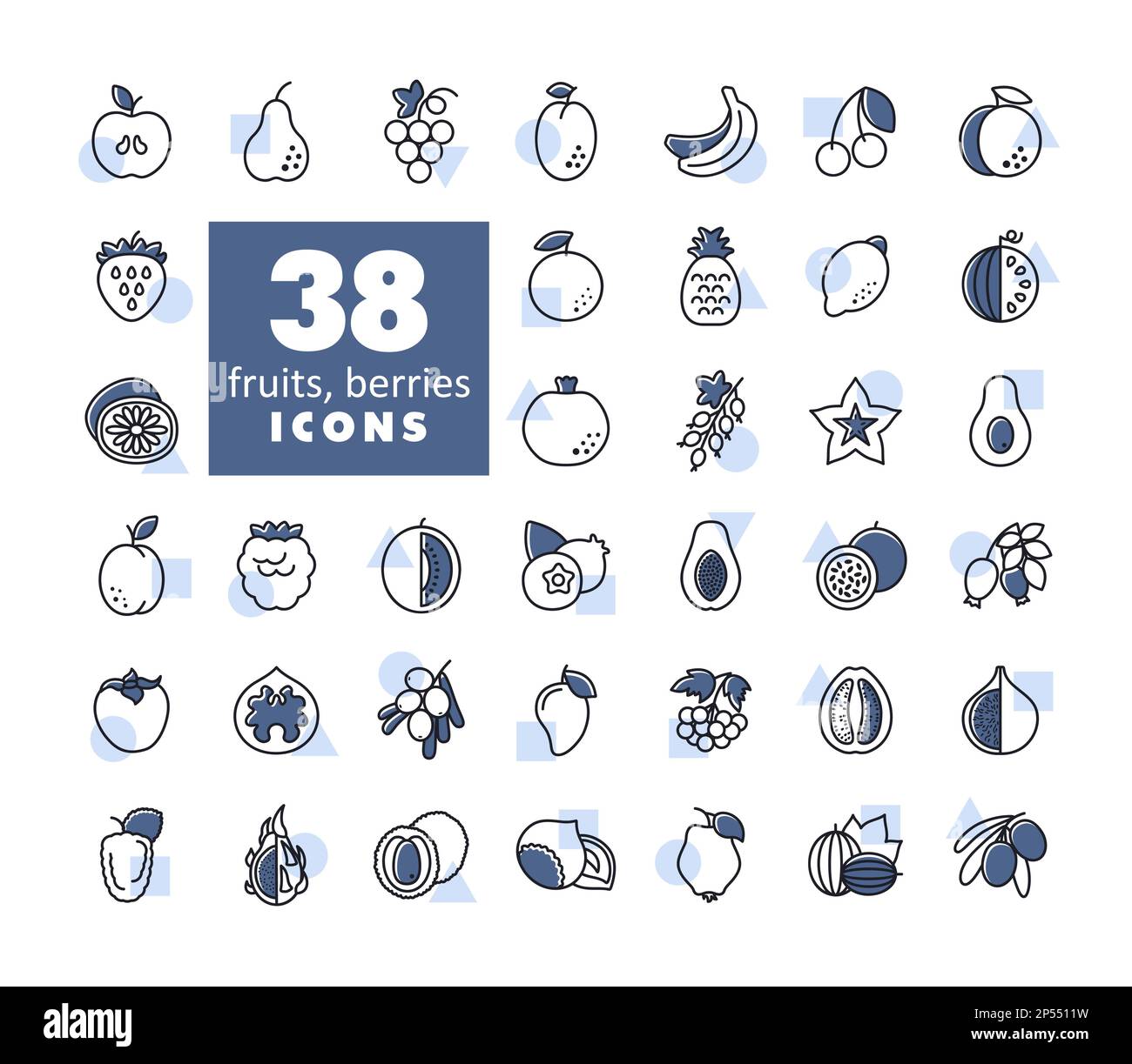Set of Fruits and Berries vector icon. Graph symbol for food and drinks ...