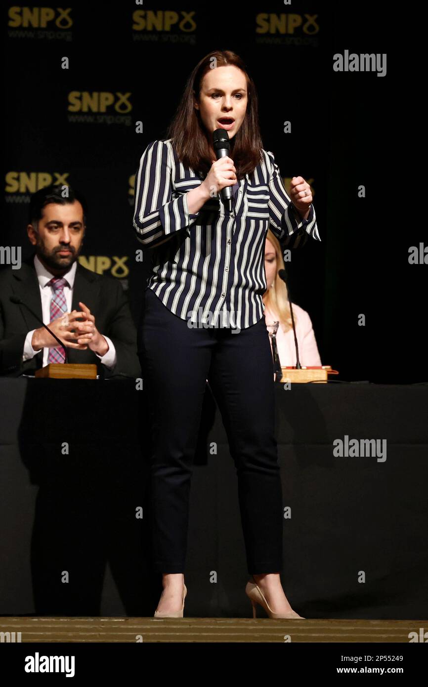 Scotland's Finance Minister and SNP MSP Kate Forbes (right) speaking as ...