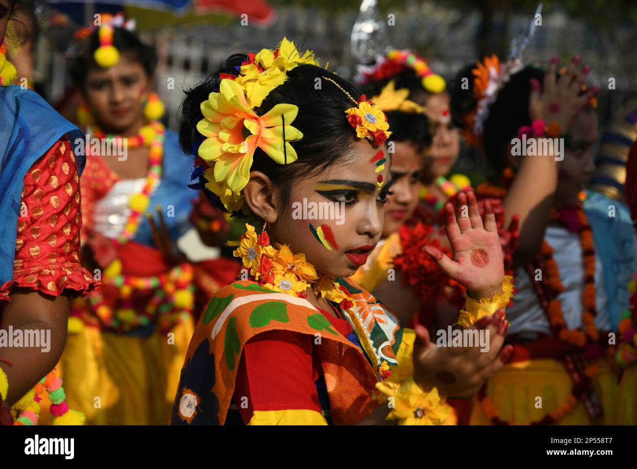 March 05, 2023, Kolkata, India: Dancers performing Basanta Utsav to ...