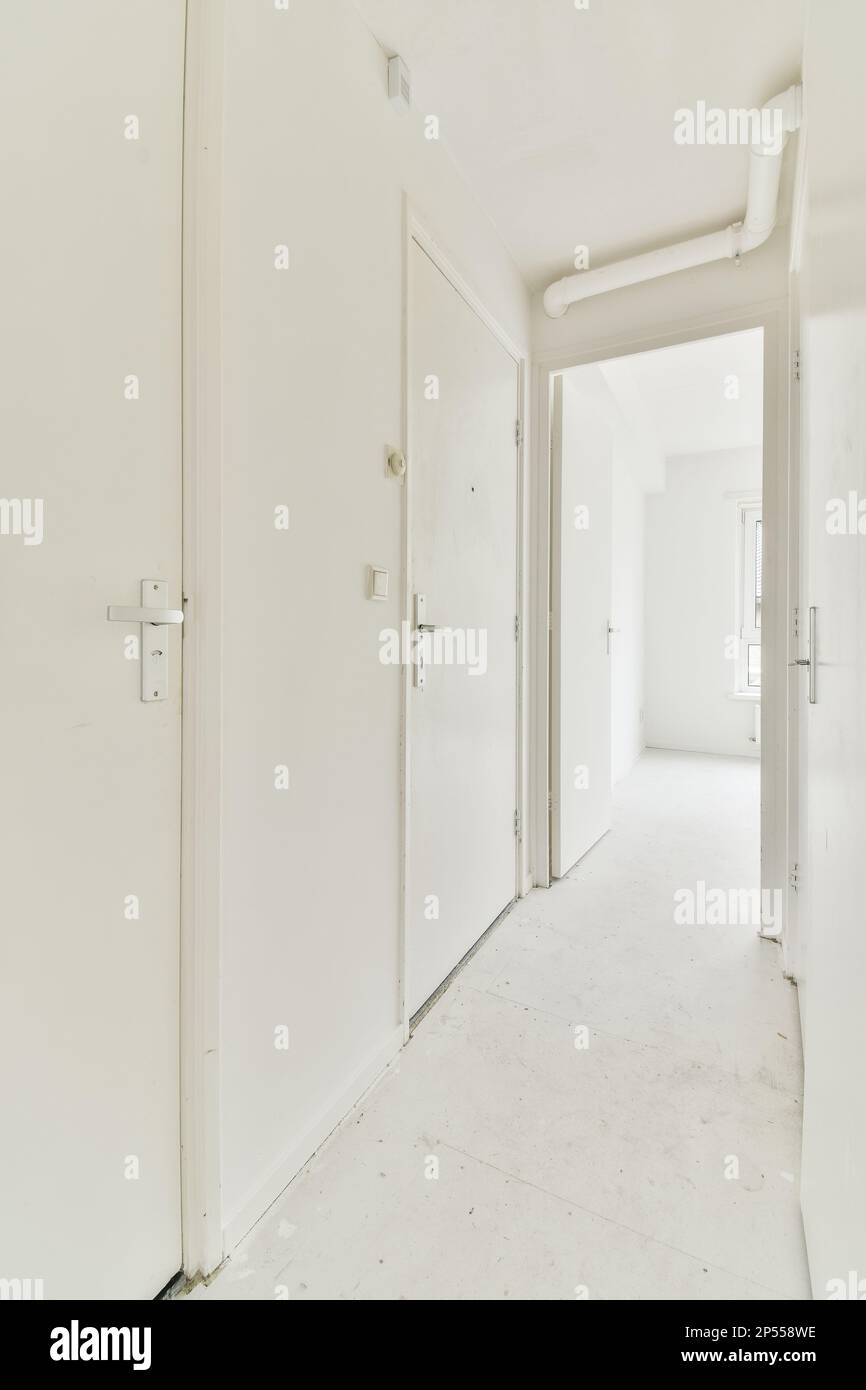 an empty room with white walls and door handles on the doors are closed ...