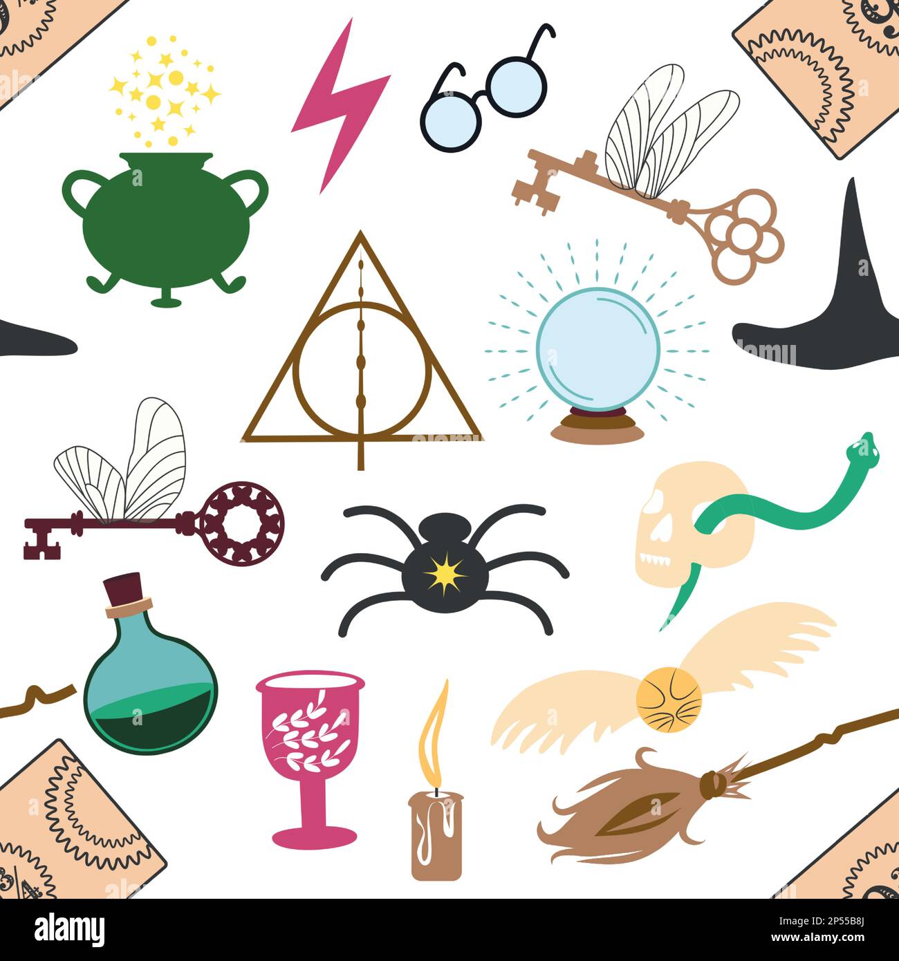 Magic items seamless pattern in flat style. School of Magic. Pumpkin ...