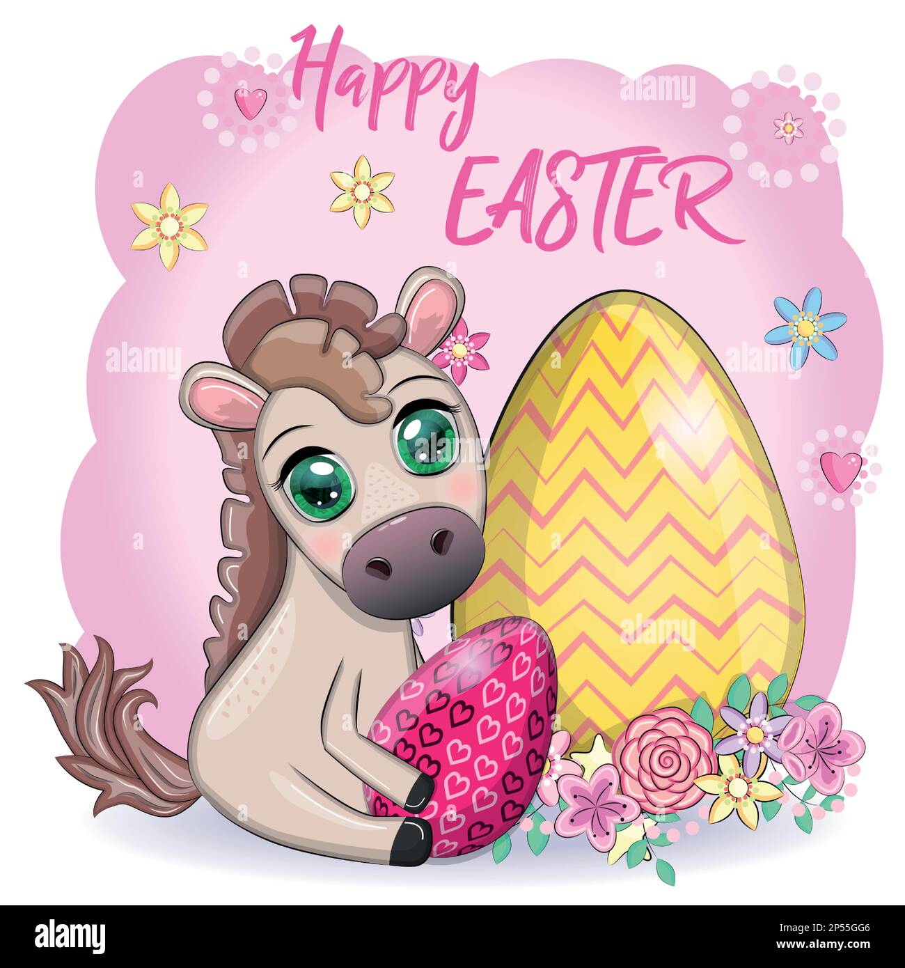 Cute horse with an Easter egg. Easter character and postcard Stock ...