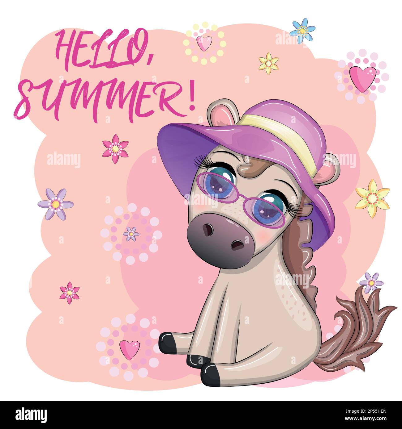 Nice horse, pony in flower wreath, hat, guitar, hula dancer from Hawaii ...