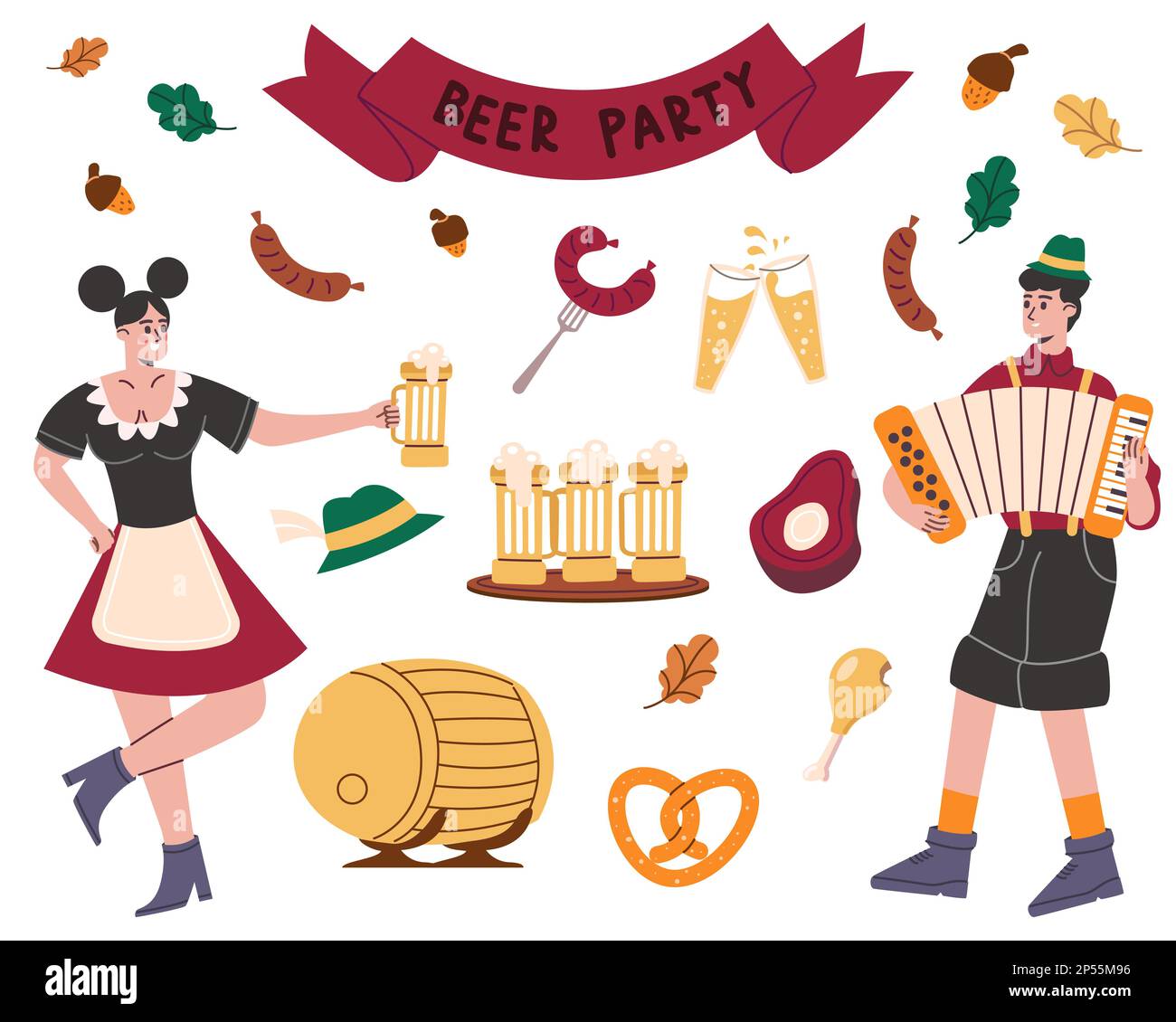 Oktoberfest holiday. Traditional beer celebration. Bavarian characters ...