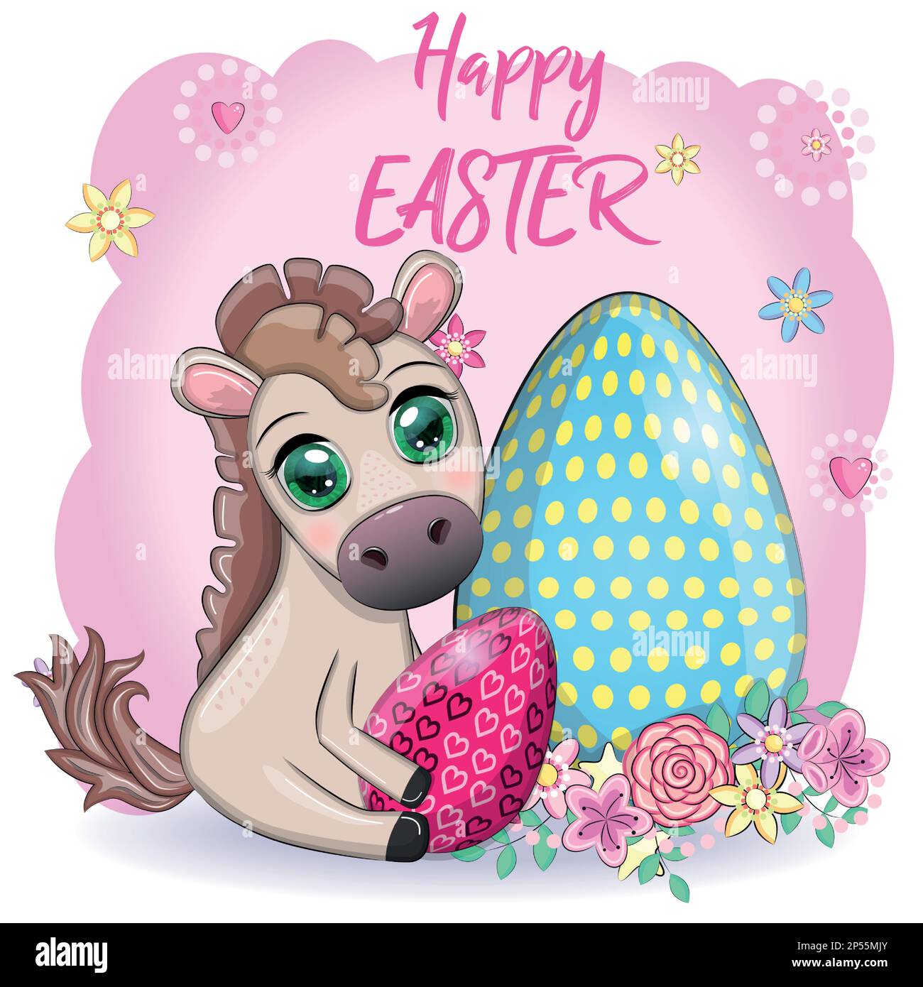 Cute horse with an Easter egg. Easter character and postcard Stock ...