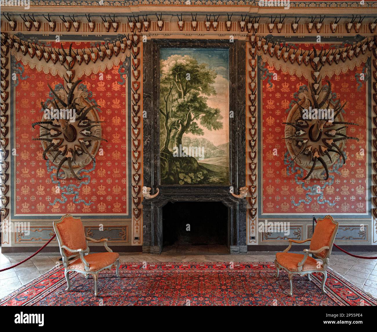 Italy Valle d'Aosta Sarre the castle interior - Hunting trophy with ...