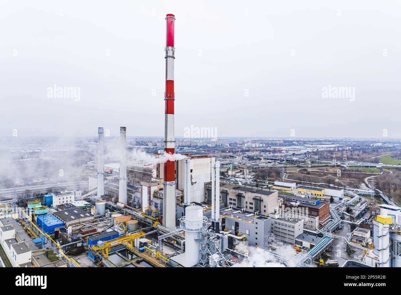 Zeran power plant in Warsaw, industry in Warsaw, drone shot. High ...