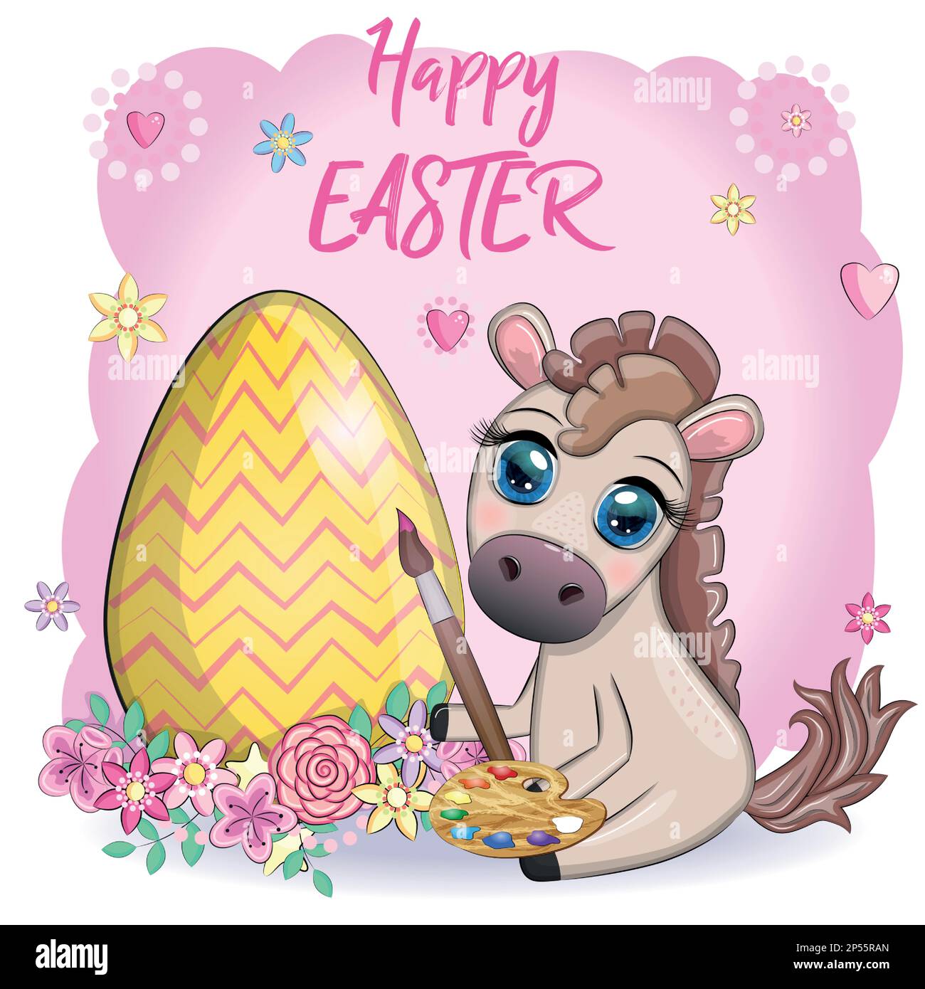 Cute horse with an Easter egg. Easter character and postcard Stock ...
