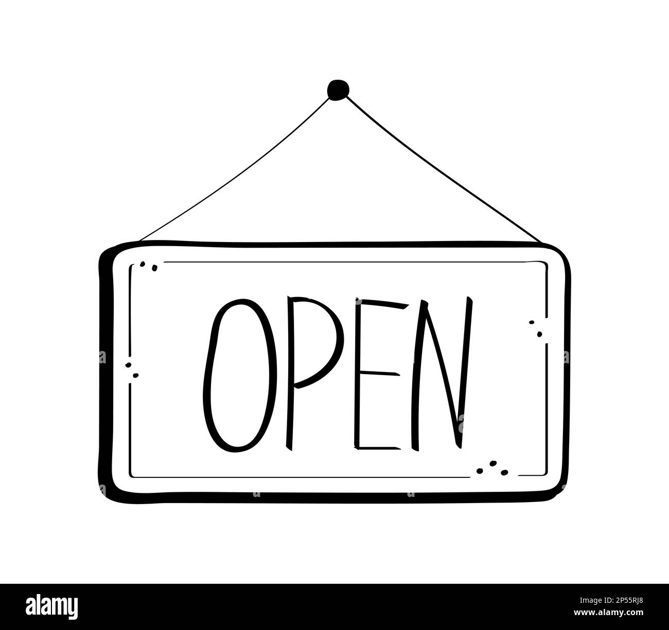Open Door Tag Set Vector Hand Drawn Shop Door Badge Illustration In Doodle Sketch Style Window