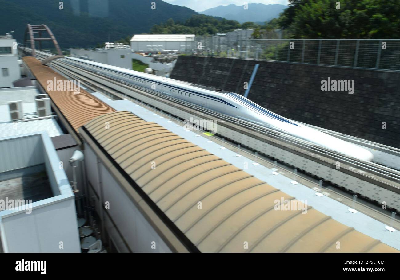 The L0 linear train begins a run, in Tsuru, Yamanashi Prefecture on Aug ...