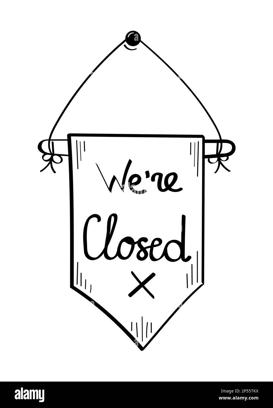 Closed door tag set vector hand drawn. Shop door badge illustration in ...