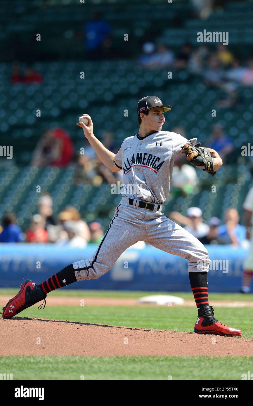 Pitcher Dylan Cease (7) of Milton High School in Milton, Georgia during ...