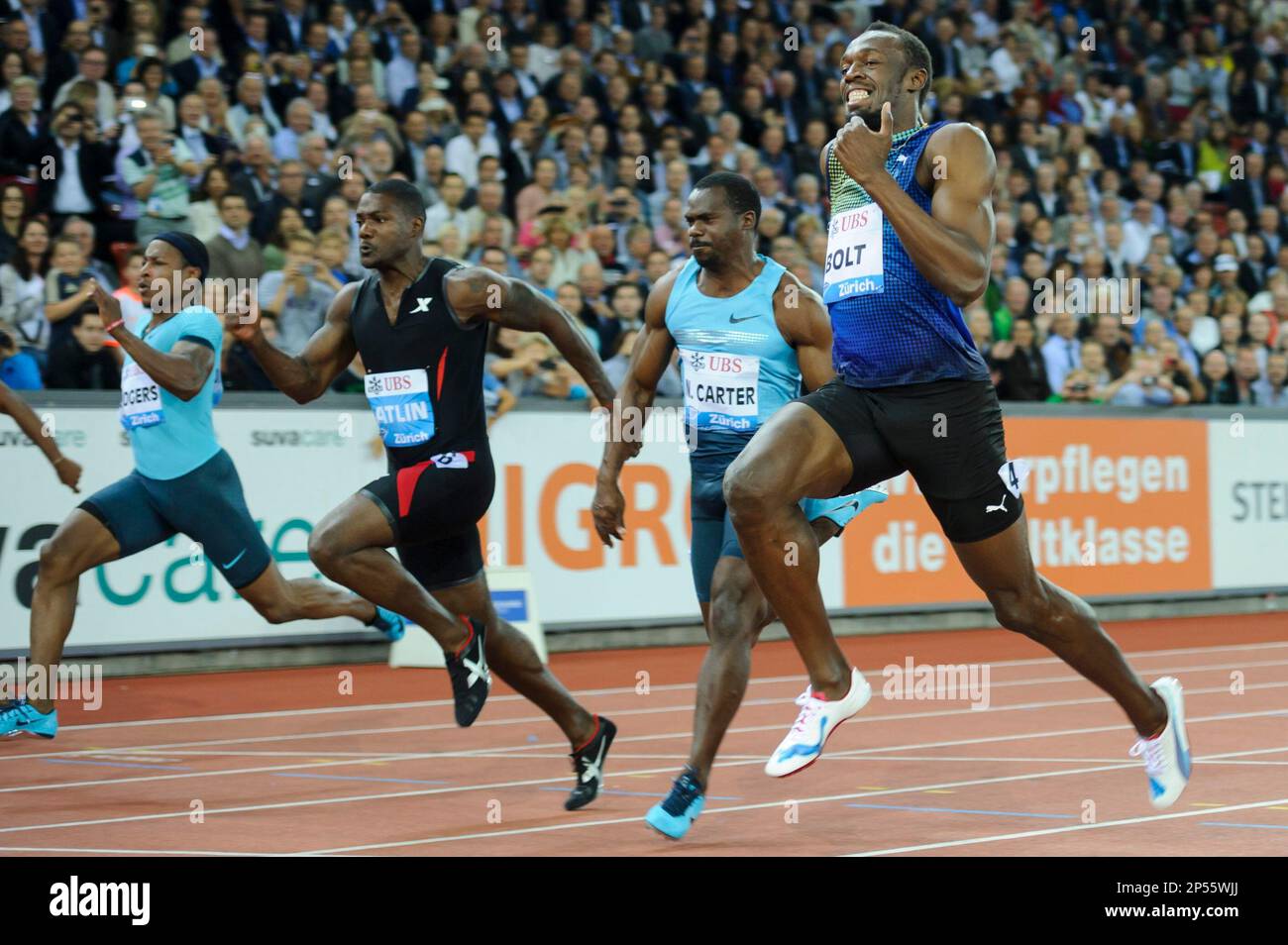 Michael Rodgers from the USA, Justin Gatlin from the USA, Nesta Carter ...