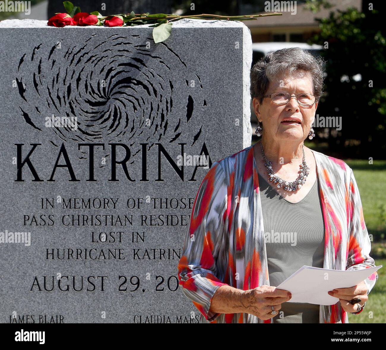 Connie Jenkins reads the names of Pass Christian, Miss., residents whose lives were lost in ...