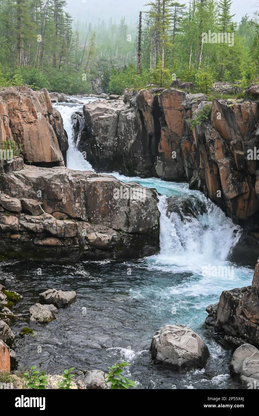 Waterfall on the Putorana Plateau. Water landscape on the Putorana ...