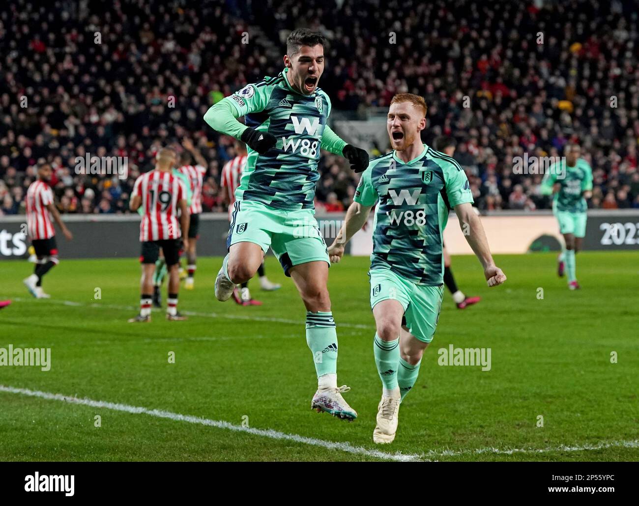 Fulham’s Manor Solomon celebrates scoring his sides first goal with ...