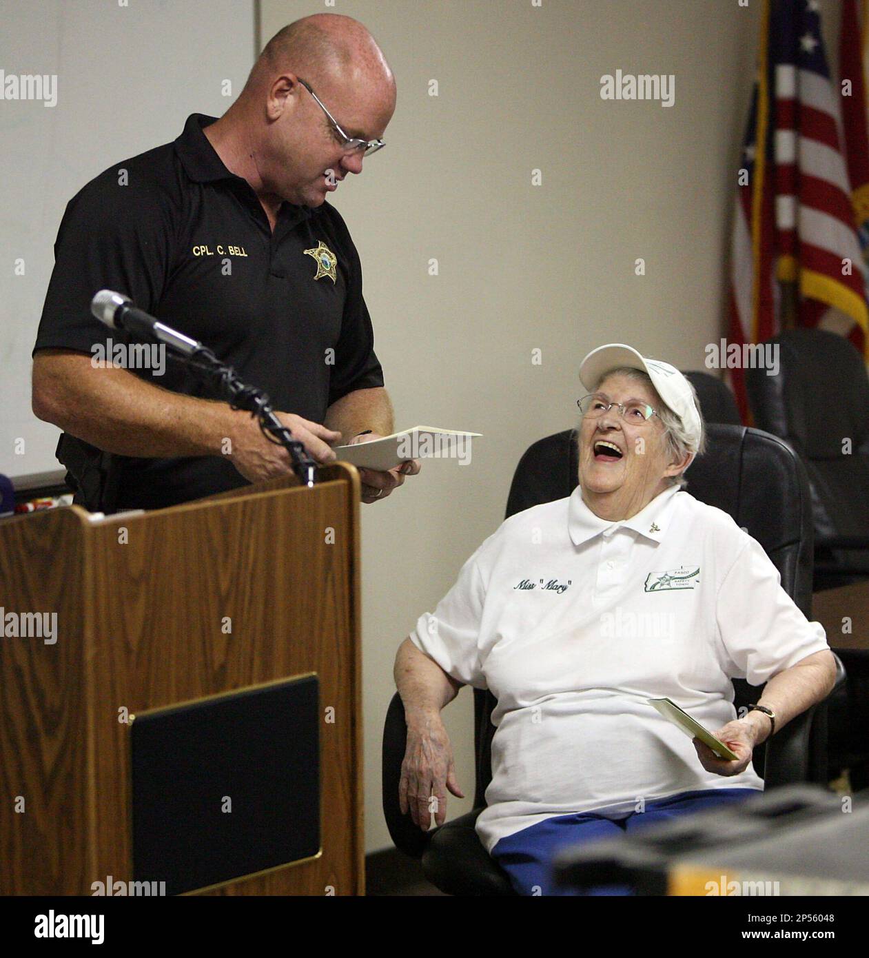 Pasco Sheriff's Cpl. Creg Bell, honors Safety Town Volunteer Mary Grau ...