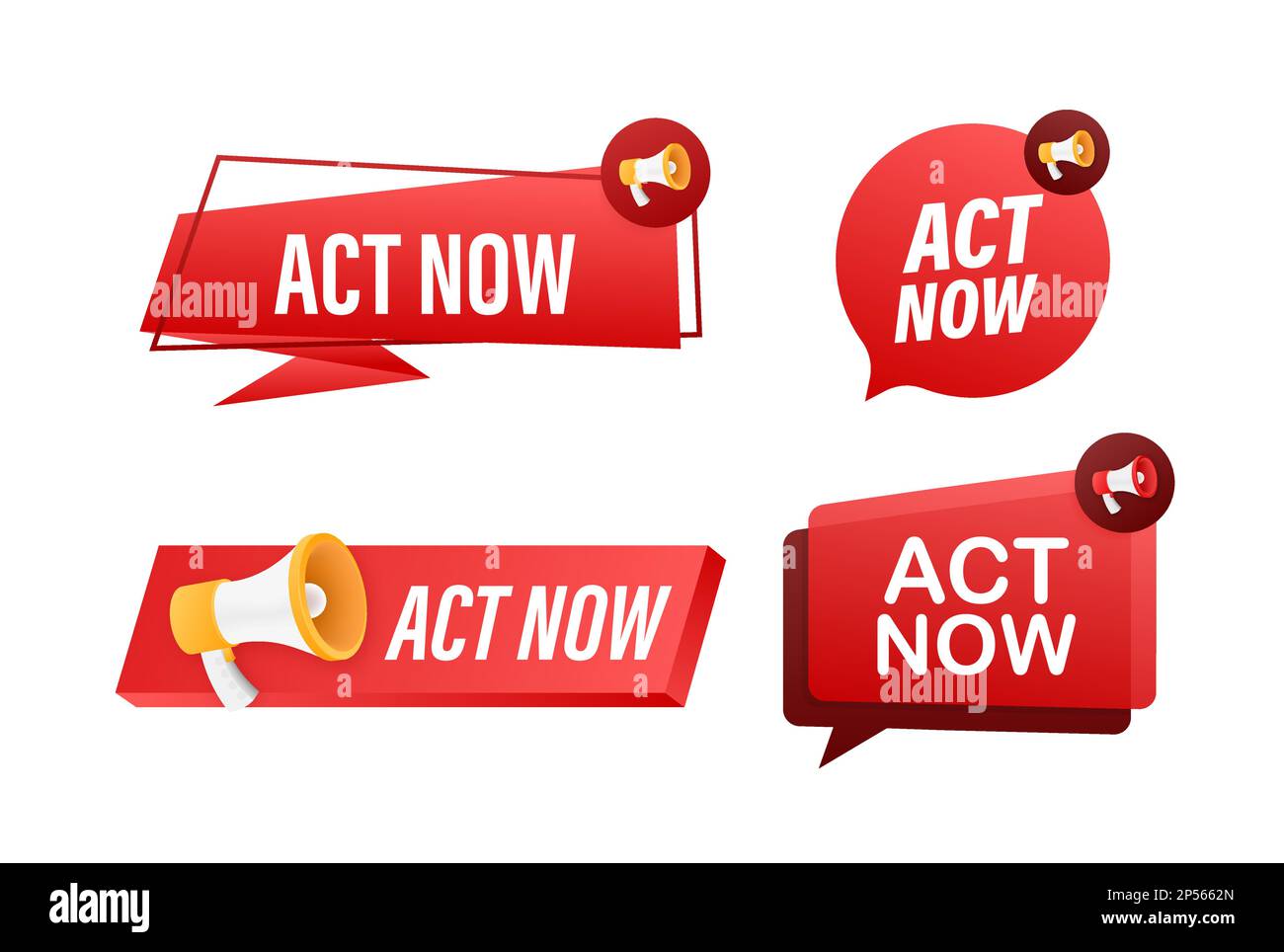 Megaphone label set with text Act now. Megaphone in hand promotion ... Megaphone label set with text Act now. Megaphone in hand promotion ...