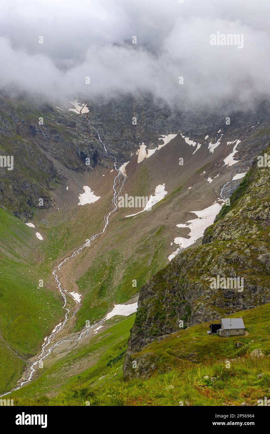 Typical alpine landscape of Swiss Alps near Sustenstrasse, Urner Alps ...