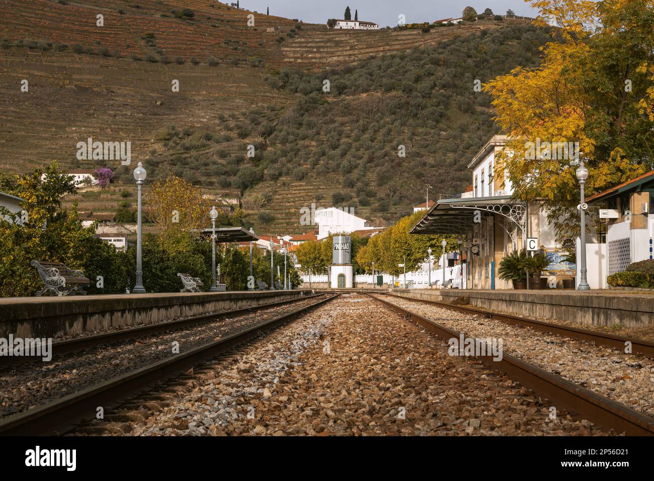 The railway station of Pinhao village at sunrise Stock Photo - Alamy