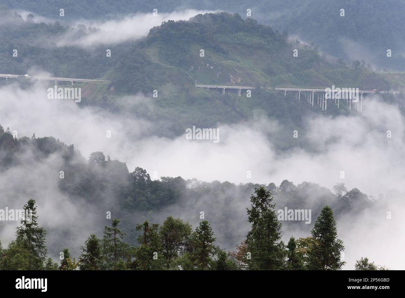 A view of the 229-metre-high concrete beam bridge Labajin Bridge, part ...