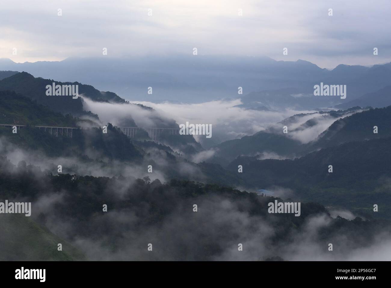 A view of the 229-metre-high concrete beam bridge Labajin Bridge, part ...