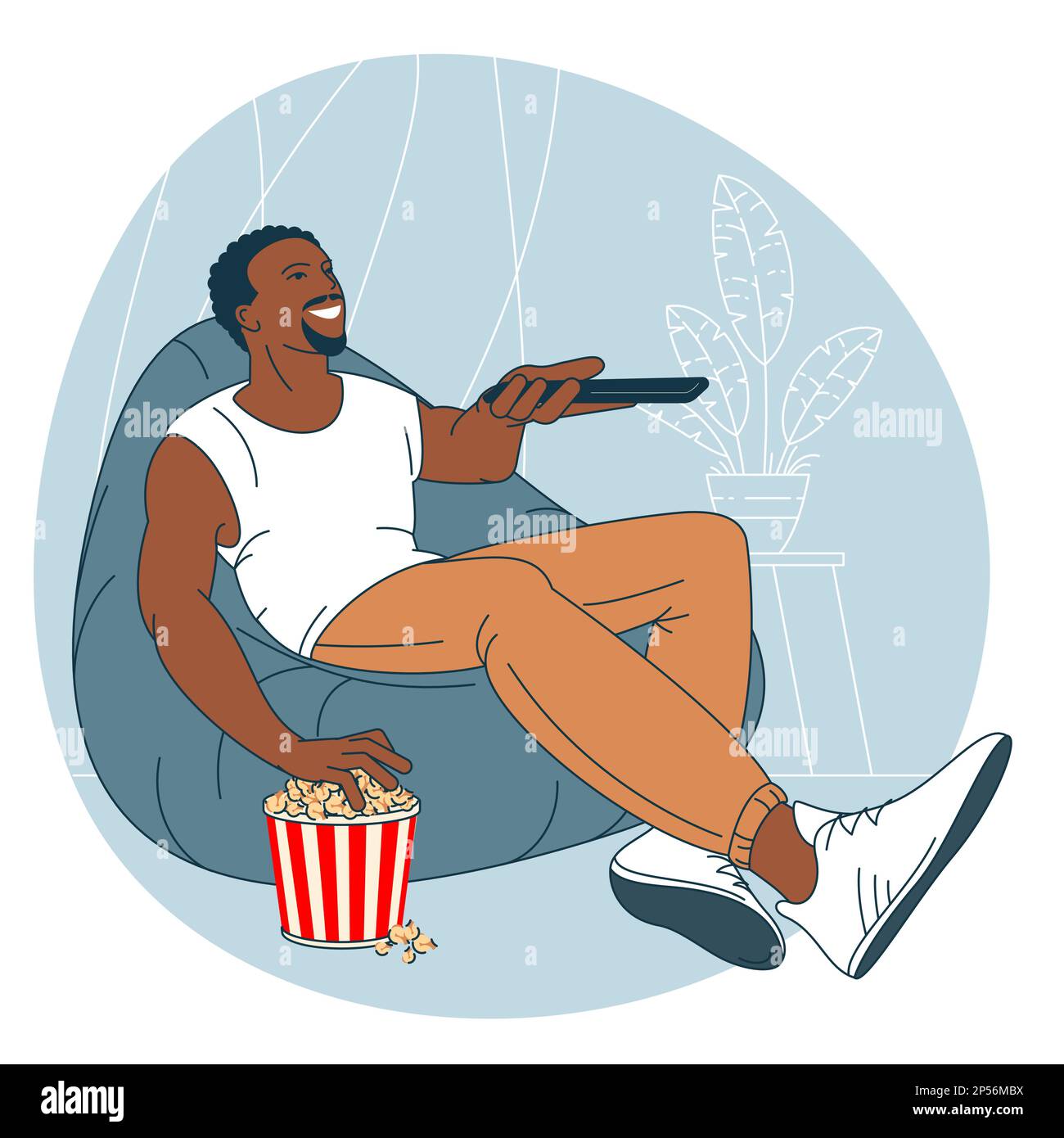 Man with popcorn is watching TV Stock Vector Image & Art - Alamy