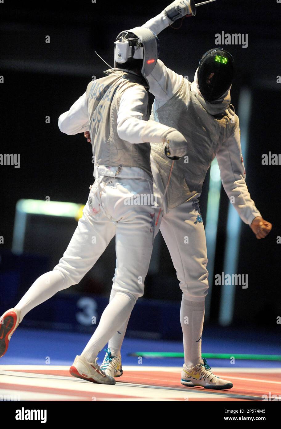 US athlete Alexander Massialas, left, and Valerio Aspromonte of Italy ...