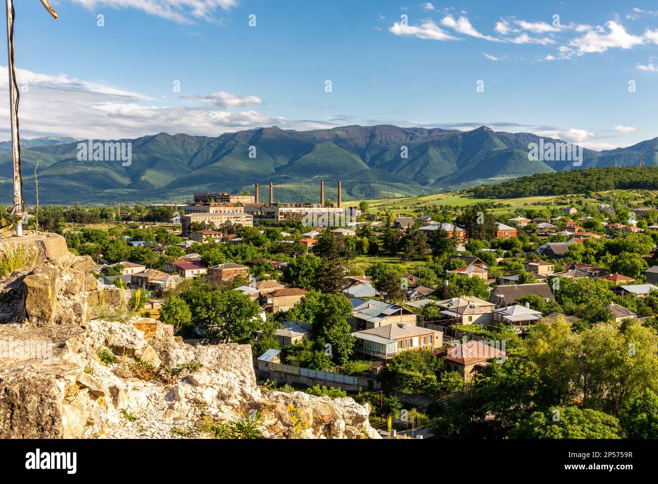 Landscape of Surami, small town (daba) in Georgia with ruins of old ...