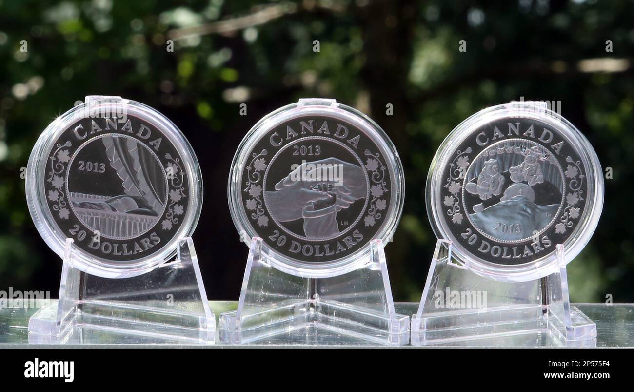 Coins are displayed during the unveiling of the Royal Canadian Mint ...