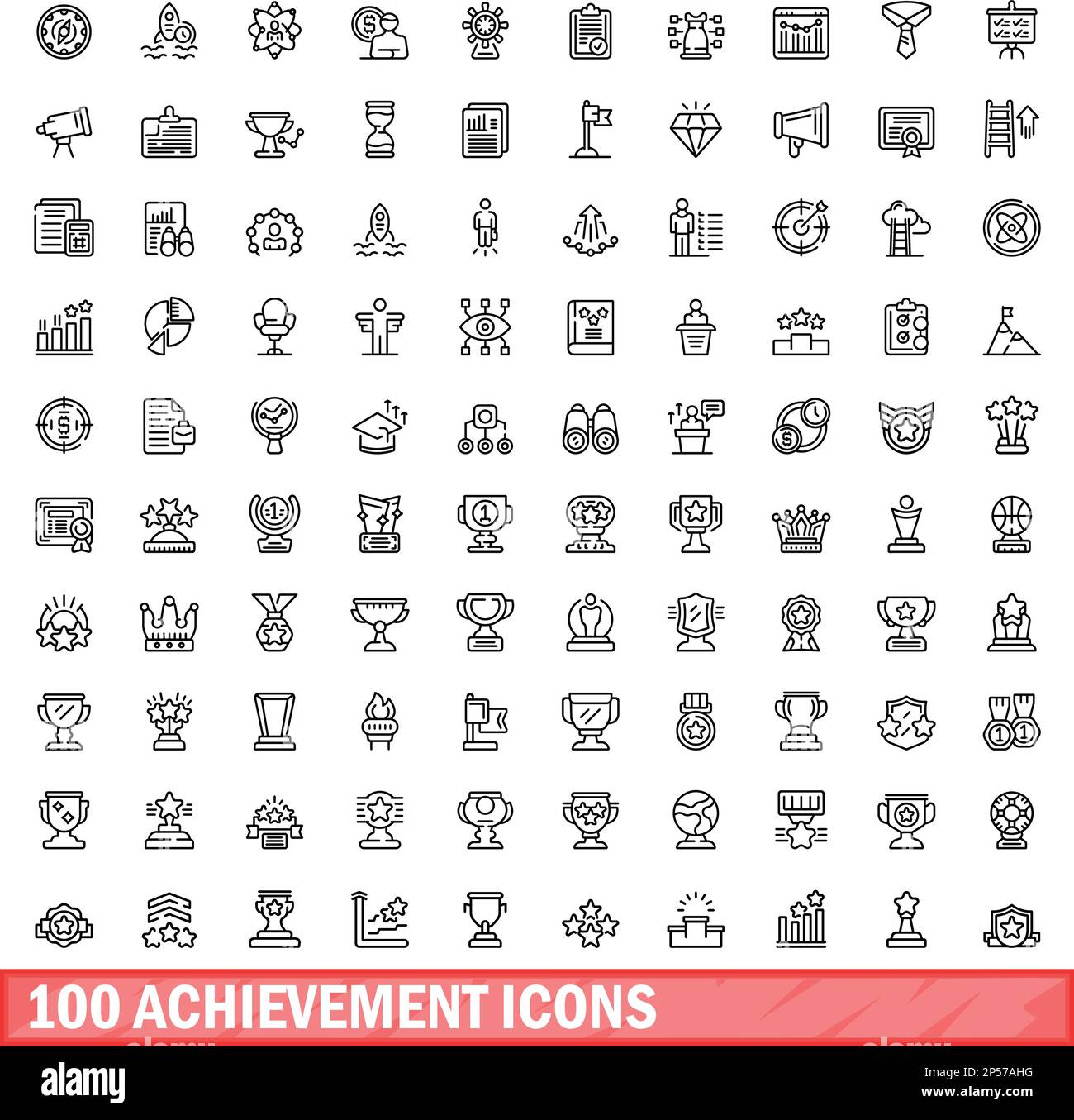 100 achievement icons set. Outline illustration of 100 achievement ...