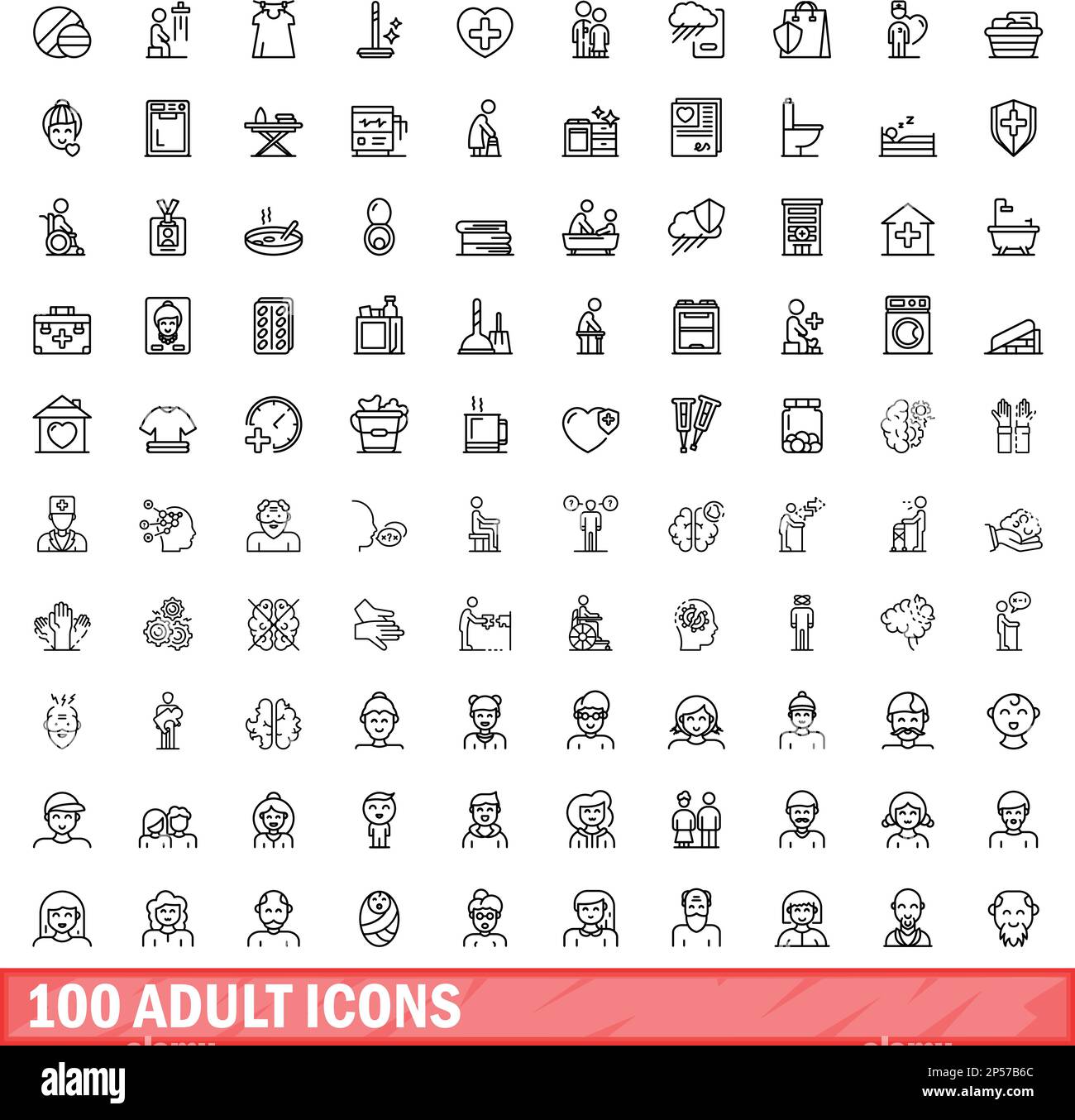 100 adult icons set. Outline illustration of 100 adult icons vector set ...
