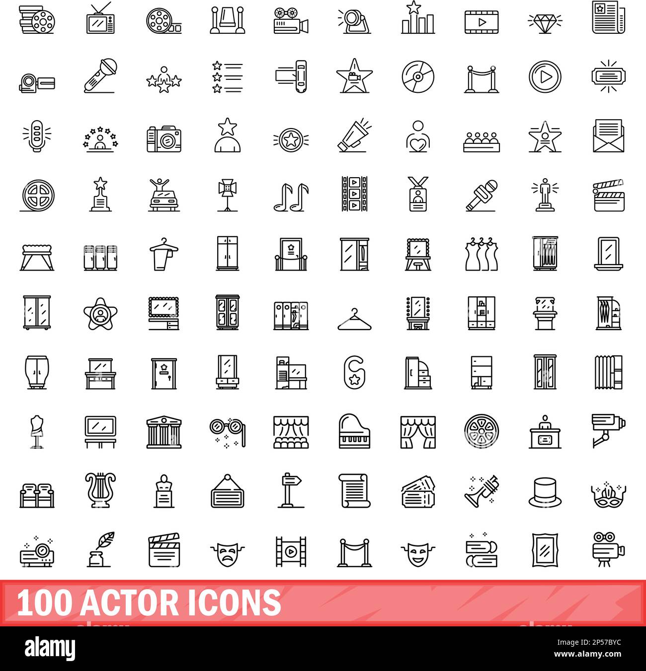 100 actor icons set. Outline illustration of 100 actor icons vector set ...
