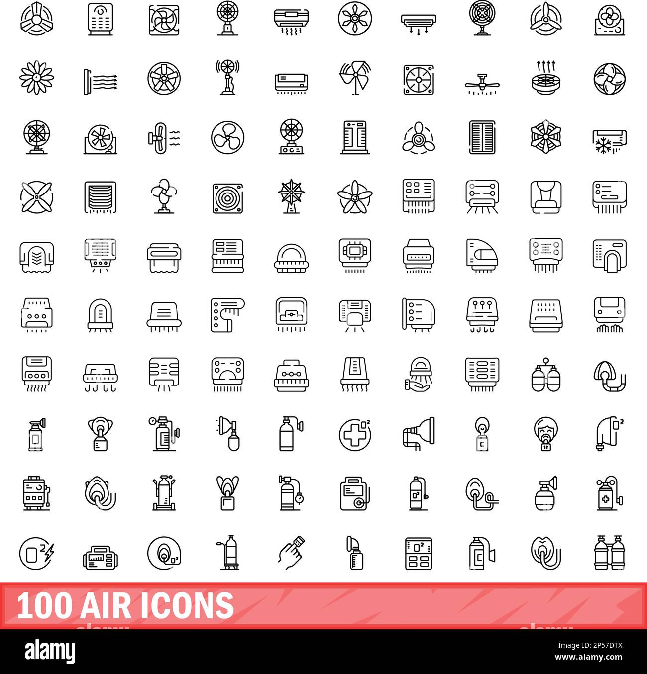 100 air icons set. Outline illustration of 100 air icons vector set ...