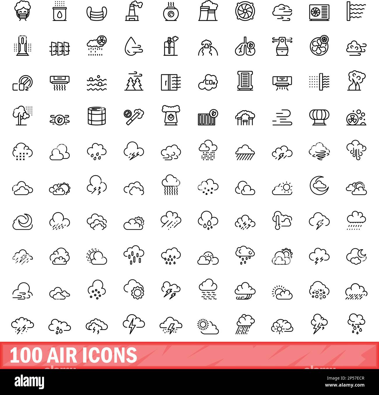 100 air icons set. Outline illustration of 100 air icons vector set ...