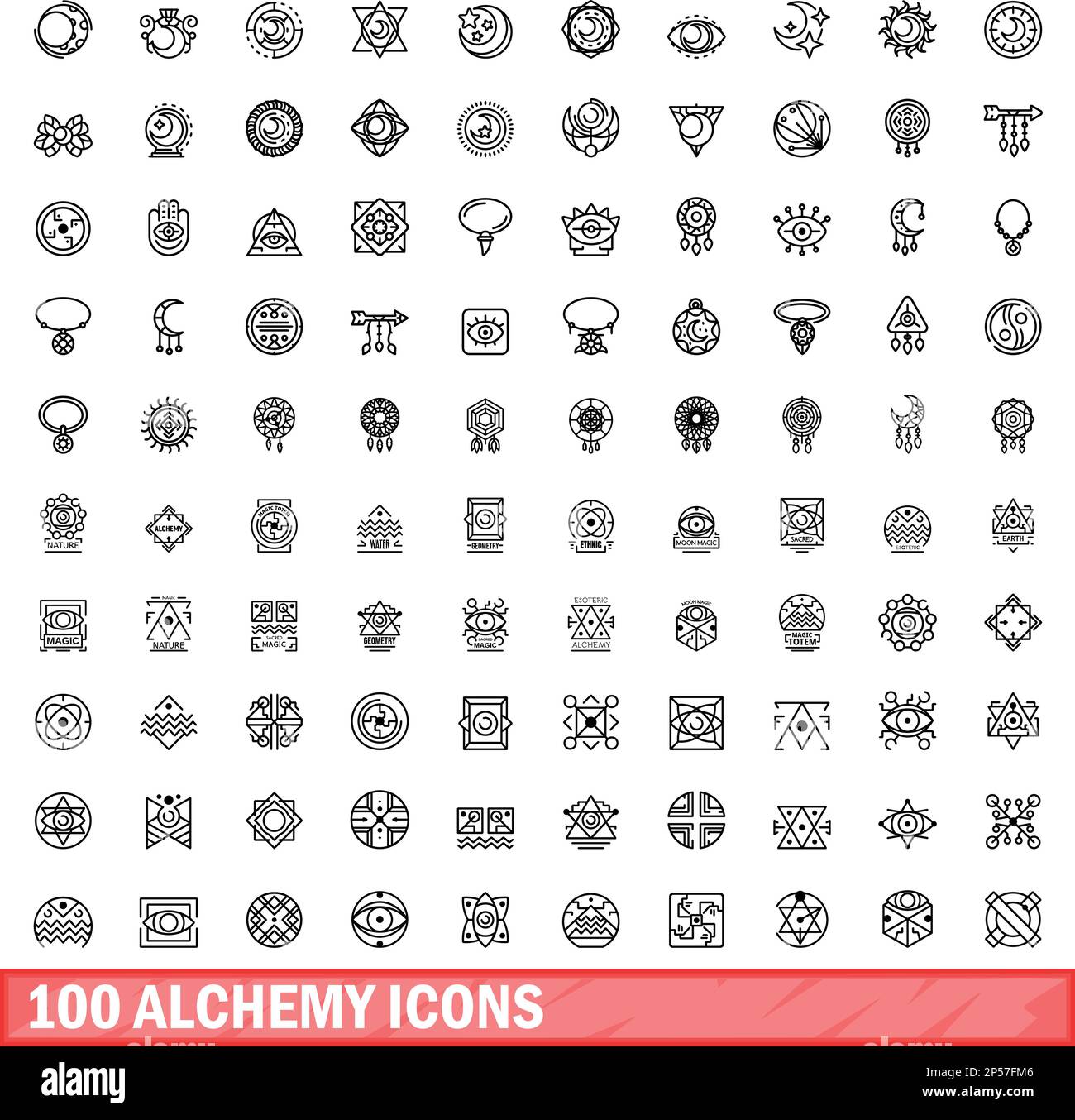 100 alchemy icons set. Outline illustration of 100 alchemy icons vector ...