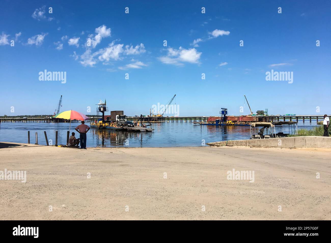Kazungula Ferry vehicle lorry cargo, passenger pontoon ferry across the ...