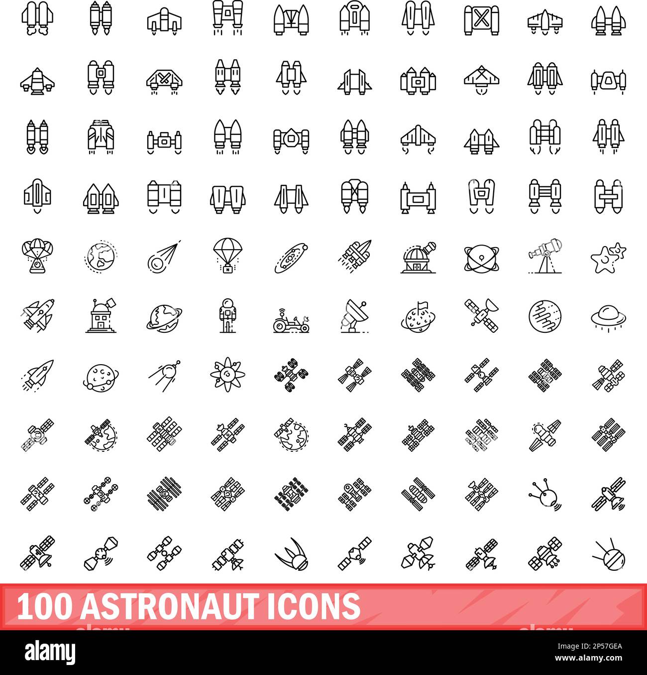 100 astronaut icons set. Outline illustration of 100 astronaut icons ...