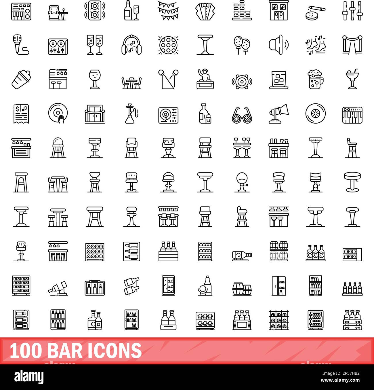 100 bar icons set. Outline illustration of 100 bar icons vector set ...