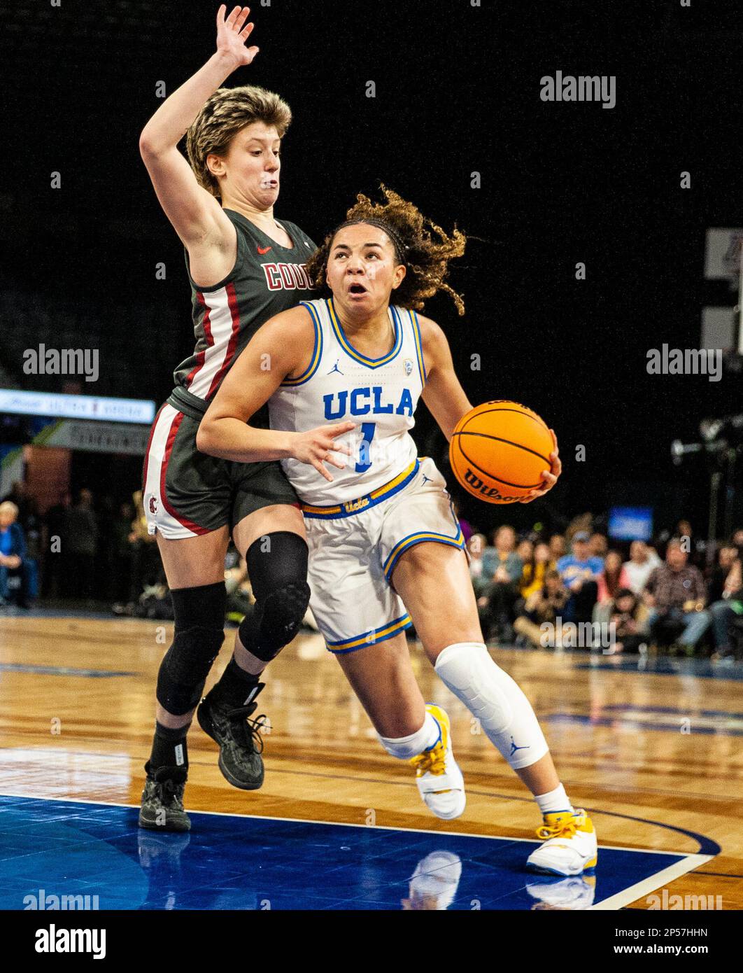 March 05, 2023 LasVegas, NV, U.S.A. UCLA guard Kiki Rice (1)goes to the ...