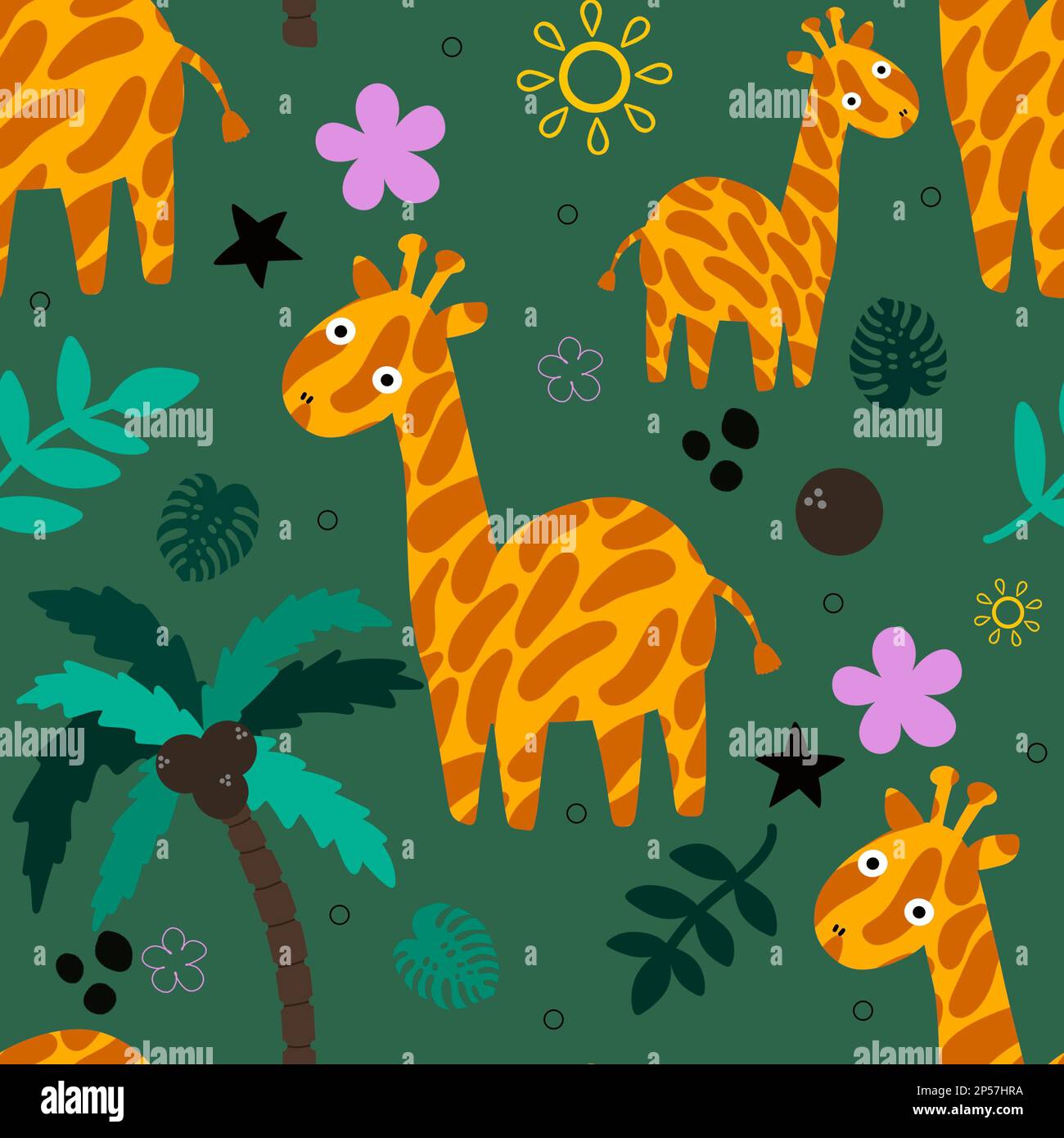 Cartoon summer animals seamless giraffes pattern for wrapping paper and ...
