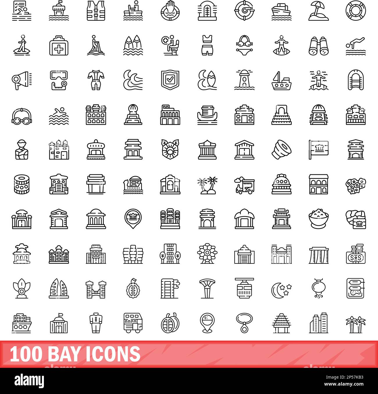 100 bay icons set. Outline illustration of 100 bay icons vector set ...